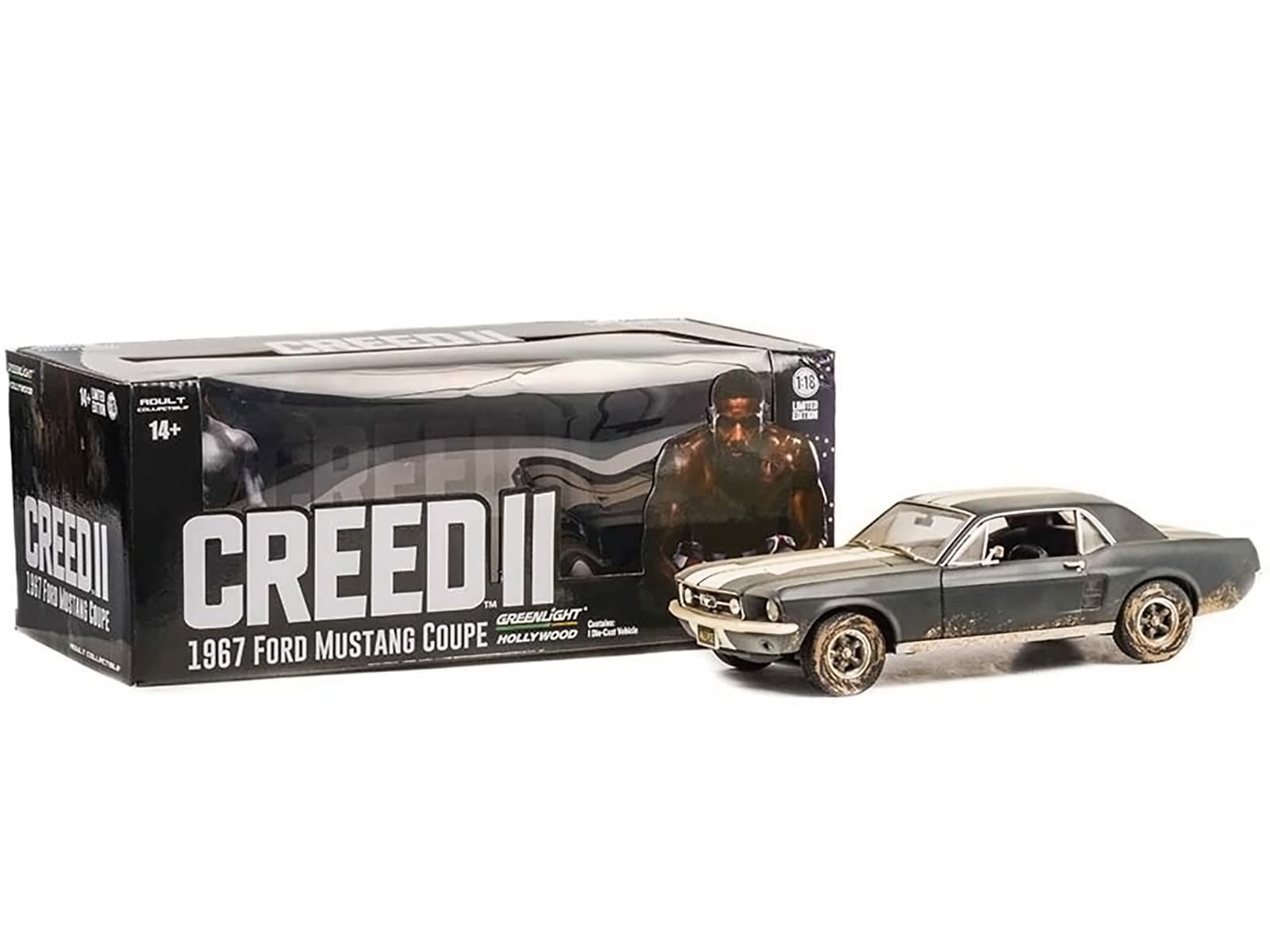 Greenlight 1967 Coupe Matt Black with White Stripes (Weathered) (Adonis Creed's) Creed II (2018) Movie 1/18 Diecast Model Car 13626