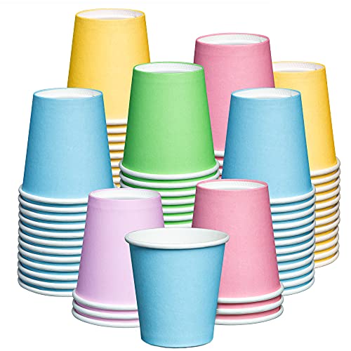 [300 Count] 3 oz. Small Paper Cups, Disposable Mini Bathroom Mouthwash Cups - Assorted Colors