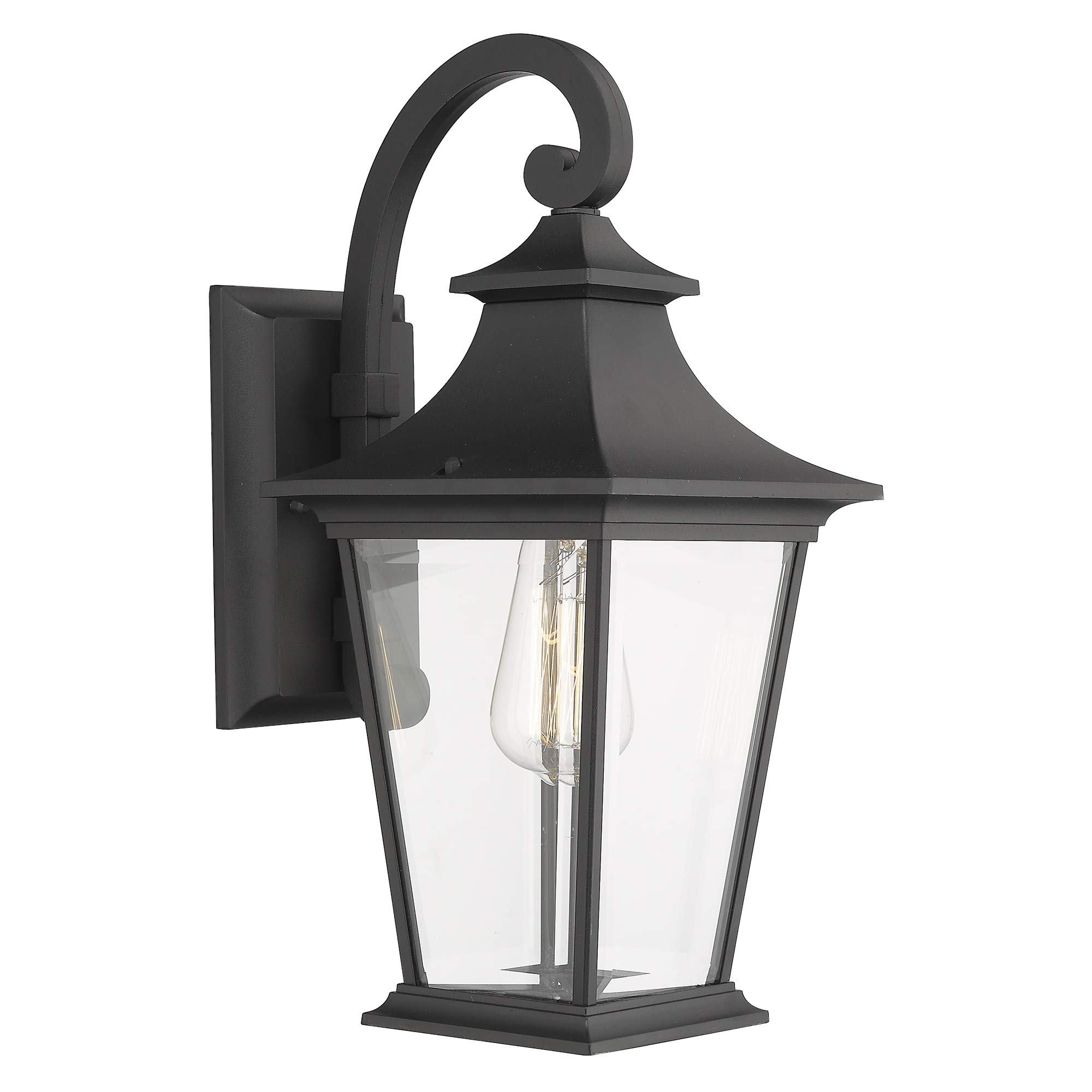 Emliviar Outdoor Wall Lantern, 1-Light Exterior Wall Mount Light with Clear Glass in Black Finish, 18" Height, 500181