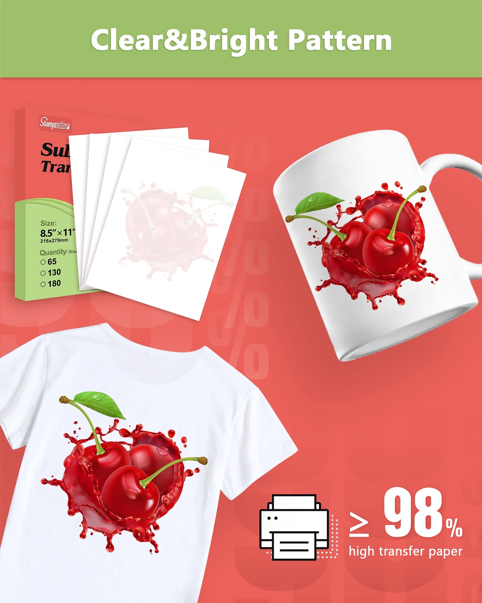 Sublimation Paper Heat Transfer Paper 8.5x11 inch A4 130 Sheets for Any Epson HP Canon Sawgrass Inkjet Printer with Sublimation Ink for Mug, T-Shirt,Light Fabric DIY 125gsm