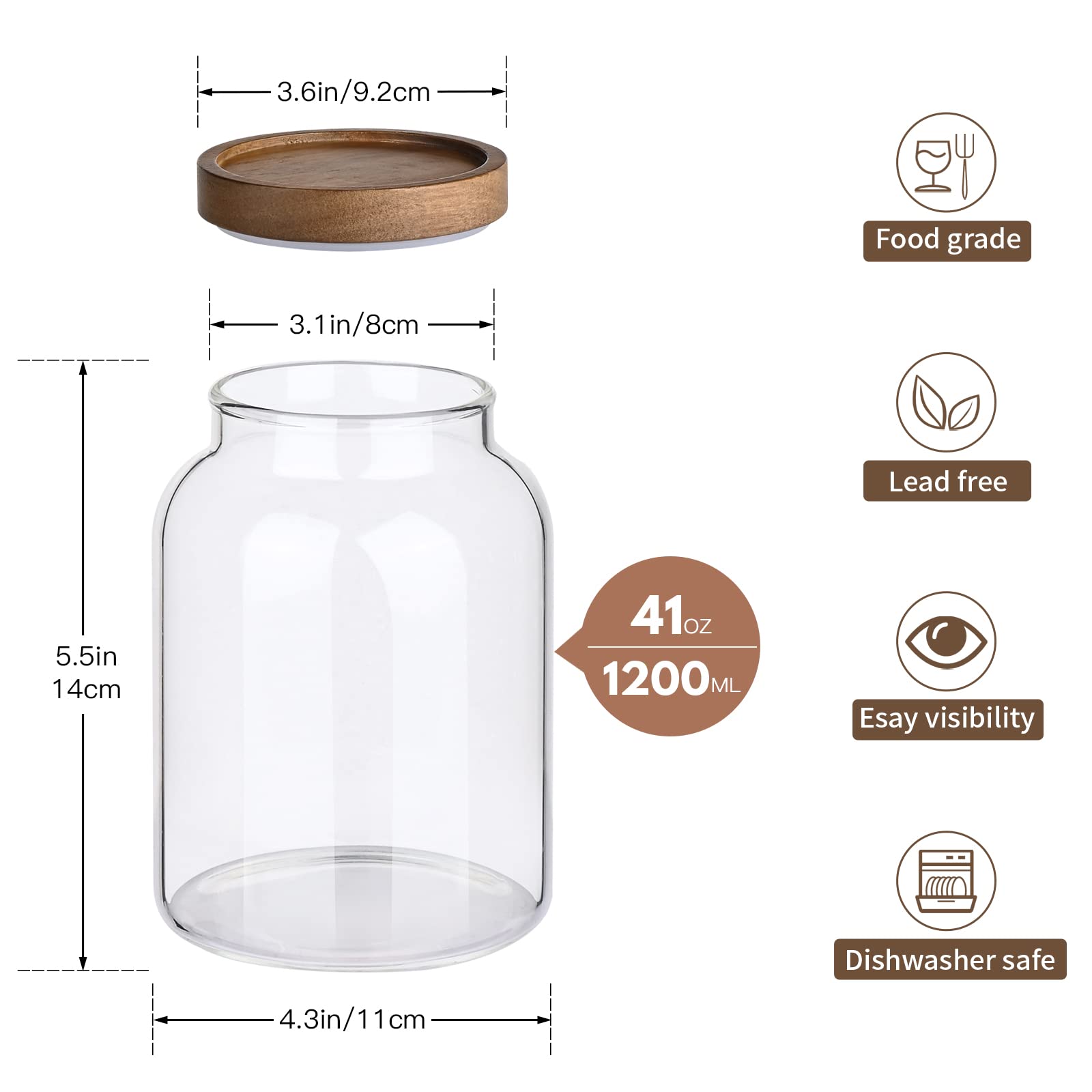 Yangbaga 2PCS Large Glass Storage jar with Lid,86 OZ Airtight Glass Food Canister Container for Kitchen Countertops BPA-Free Grain Dispenser Container for Flour/Pet Snacks/Egg/Coffee/Candy