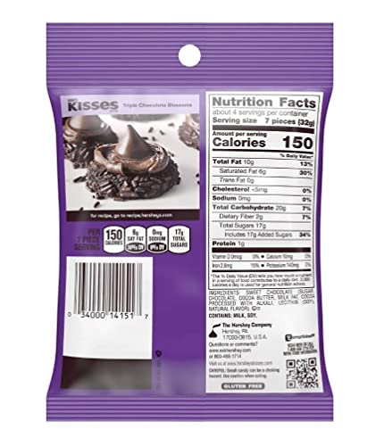 HERSHEY'S KISSES SPECIAL DARK Mildly Sweet Chocolate Candy, Individually Wrapped, Gluten Free, 4.5 oz, Bag