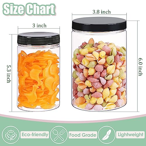 OUSHINAN 24 Pack Clear Plastic Jars - 32oz & 16oz Plastic Containers with Black Screw-0n Llids Reusable Storage Jars ldeal for Kitchen and Household Organization (lncludes 24 Labels and 1 Pen)