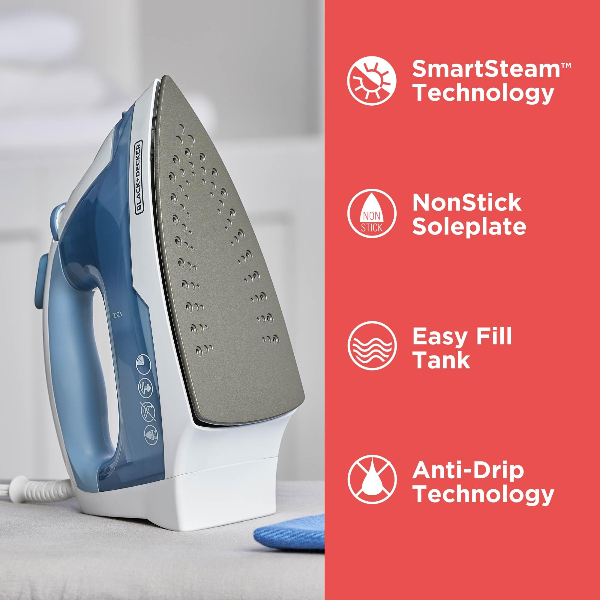 BLACK+DECKER Easy Steam Compact Iron, IR40V , Blue