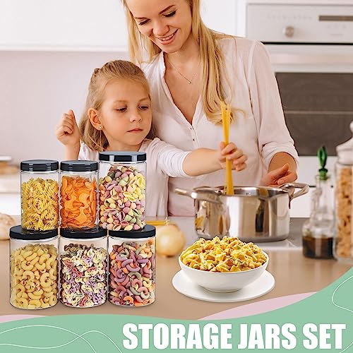 OUSHINAN 24 Pack Clear Plastic Jars - 32oz & 16oz Plastic Containers with Black Screw-0n Llids Reusable Storage Jars ldeal for Kitchen and Household Organization (lncludes 24 Labels and 1 Pen)