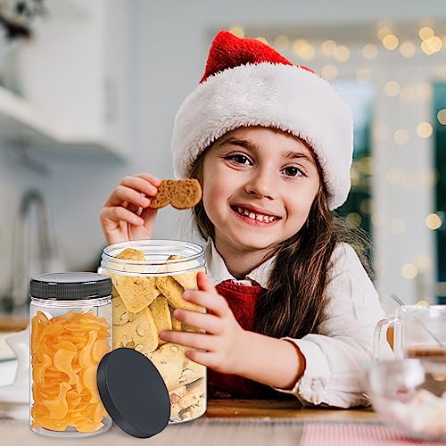 OUSHINAN 24 Pack Clear Plastic Jars - 32oz & 16oz Plastic Containers with Black Screw-0n Llids Reusable Storage Jars ldeal for Kitchen and Household Organization (lncludes 24 Labels and 1 Pen)