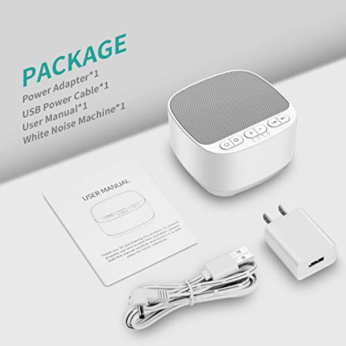 Magicteam Sleep Sound White Noise Machine with Natural Soothing Sounds and Memory Function 32 Levels of Volume Powered by AC or USB and Sleep Timer Sound Therapy for Baby Kids Adults (B-White)