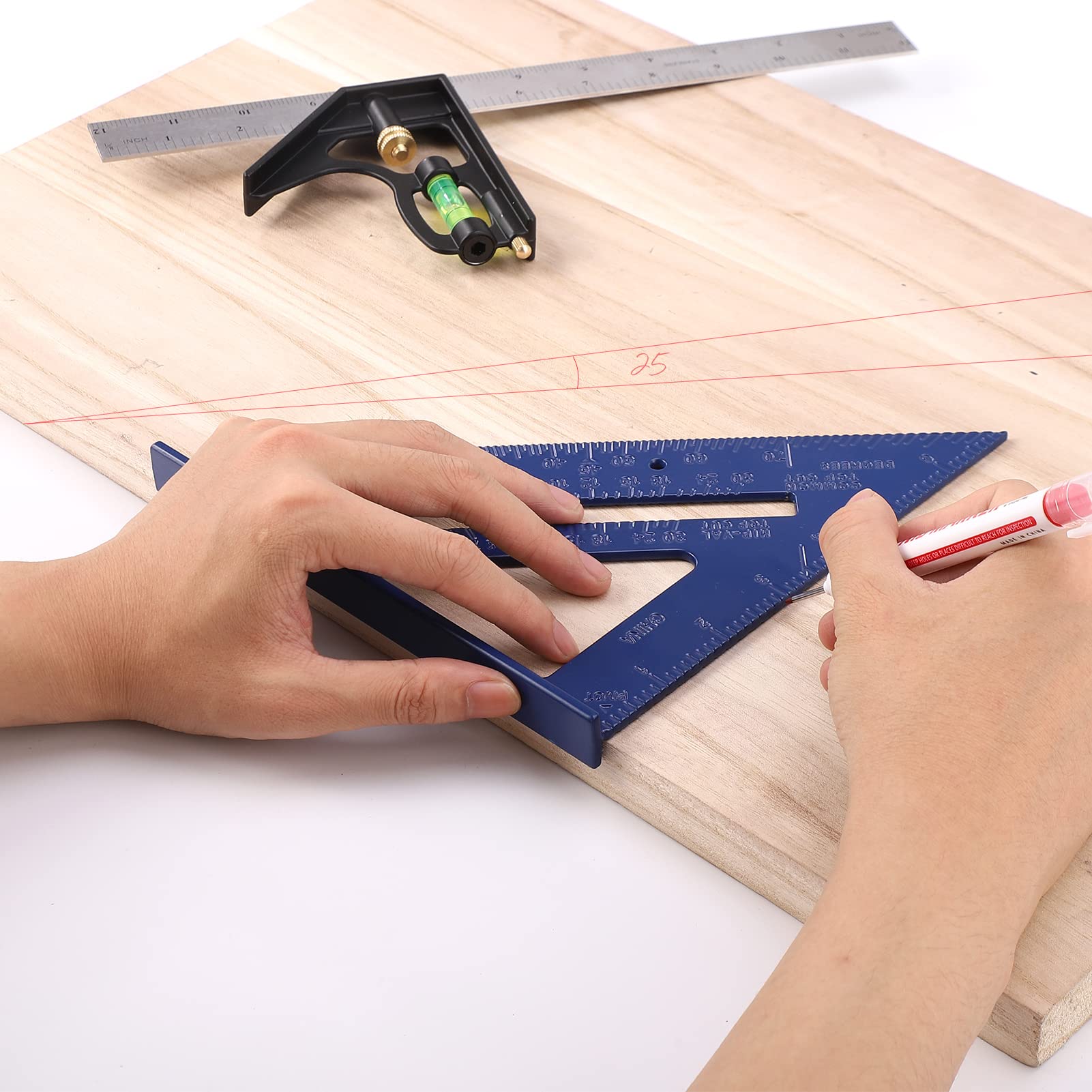 Rafter Square and 12 inch Combo Square Set, Aluminum, Blue