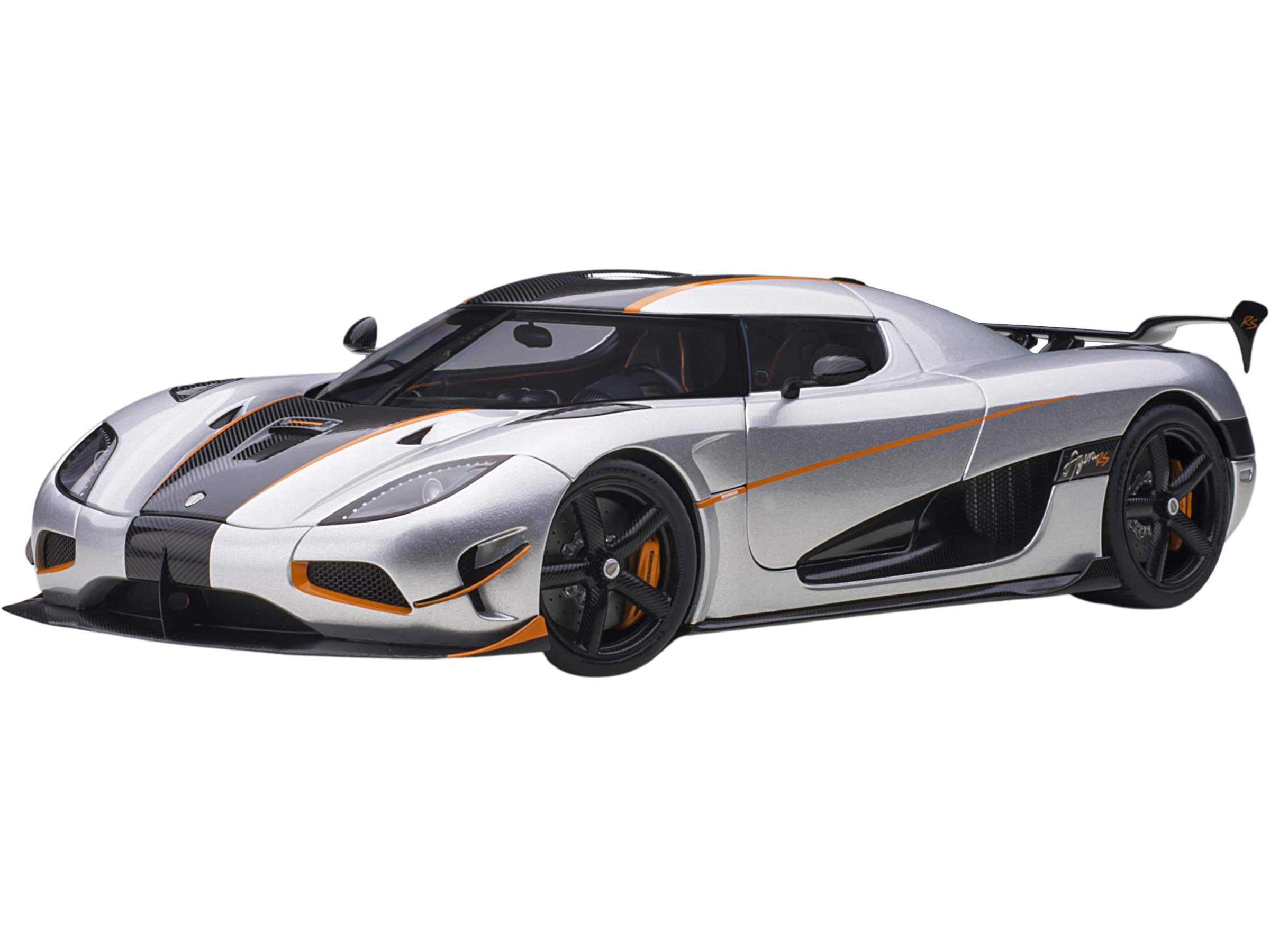 Auto Art Models Koenigsegg Agera RS Moon Silver with Carbon and Orange Accents 1/18 Model Car by Autoart 79024