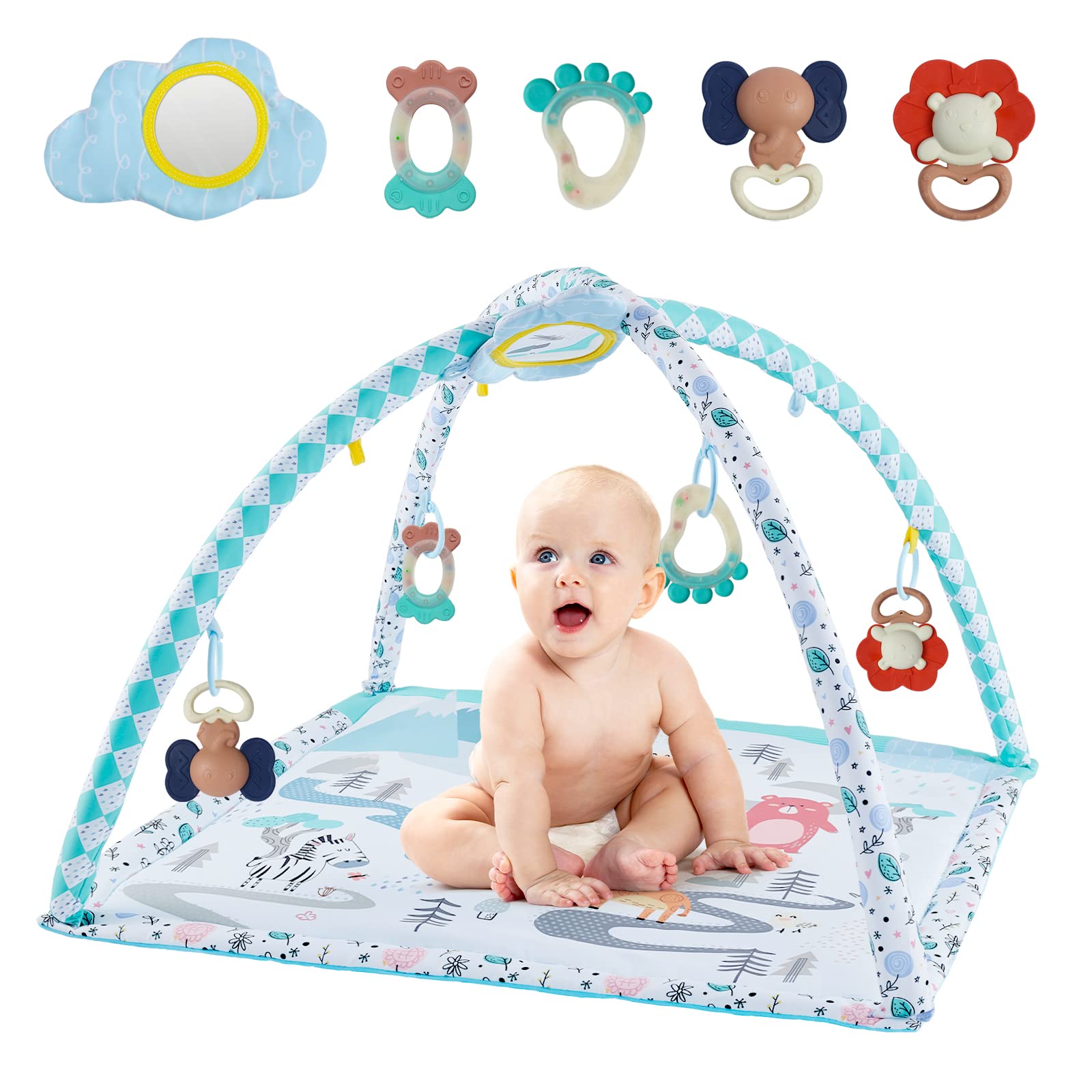 LOL-FUN Baby Play Mat Gym for Infant,Baby Floor Mat Activity Gym with Toys for Development,Foldable Gym Playmat for 0 3 6 9 12 Months Baby Girls and Boys