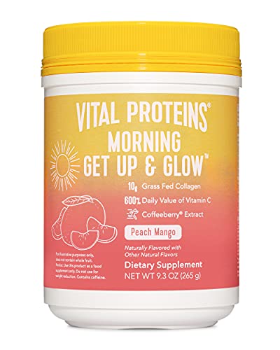 Vital Proteins Morning Get Up and Glow Collagen peptides Powder Supplement, 90mg Caffeine for Energy & Vitamin C & Biotin & Hyaluronic Acid - 9.3oz