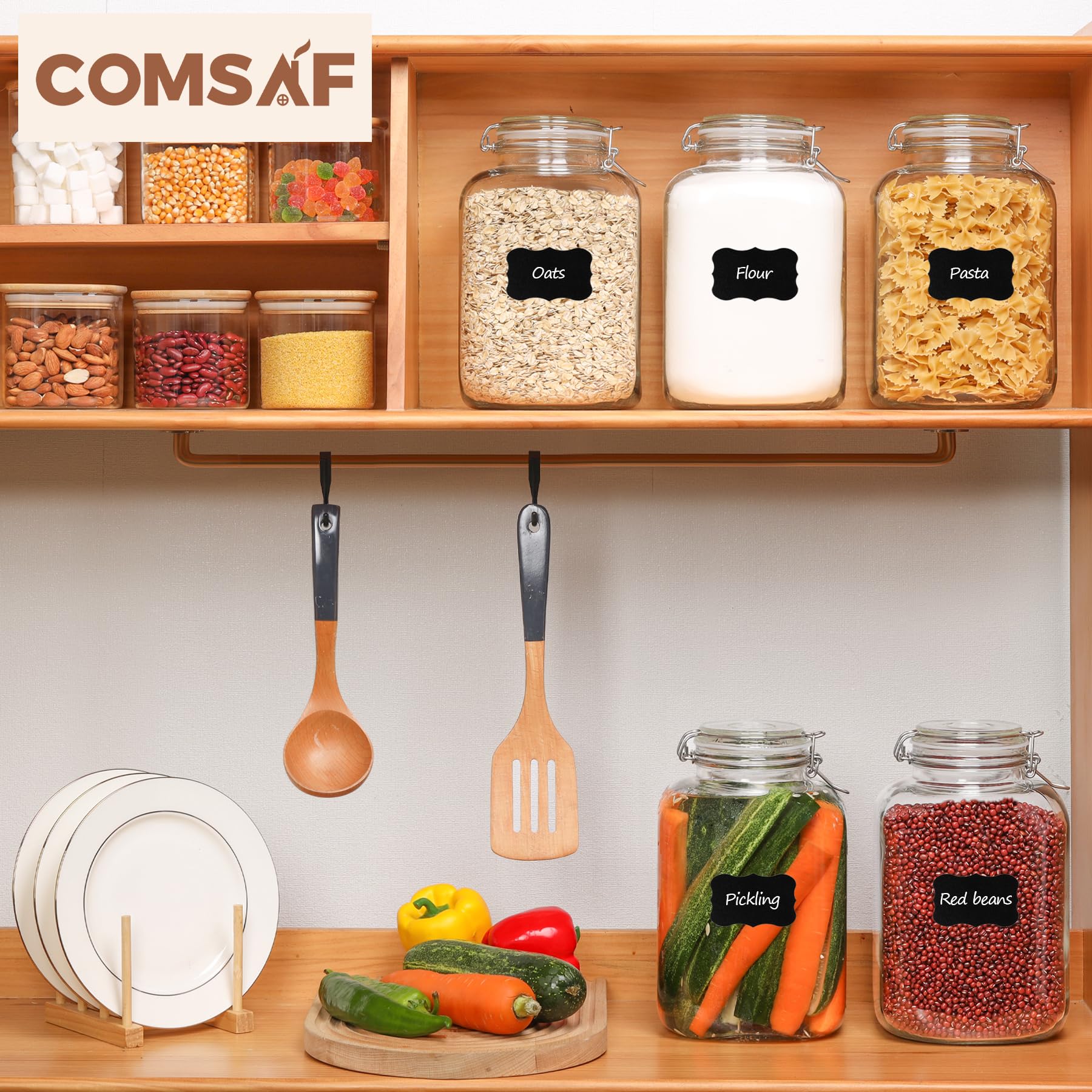 ComSaf 1 Gallon Glass Jar with Lid, 128oz Glass Jars with Airtight Lid Set of 2, Square Mason Jars, Large Storage Containers with Lids for Canning, Fruit juice, Flour, Sugar, Rice, Pickled Egg