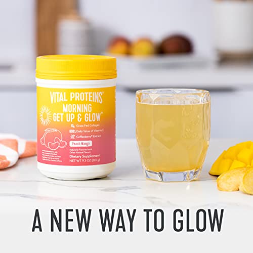Vital Proteins Morning Get Up and Glow Collagen peptides Powder Supplement, 90mg Caffeine for Energy & Vitamin C & Biotin & Hyaluronic Acid - 9.3oz