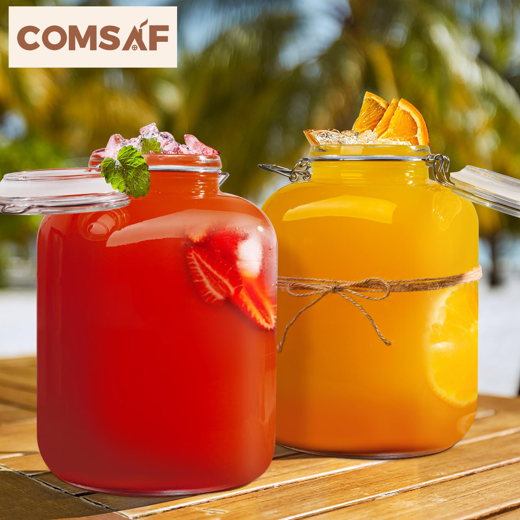 ComSaf 1 Gallon Glass Jar with Lid, 128oz Glass Jars with Airtight Lid Set of 2, Square Mason Jars, Large Storage Containers with Lids for Canning, Fruit juice, Flour, Sugar, Rice, Pickled Egg