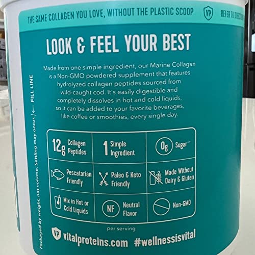 Vital Proteins Marine Collagen Peptides Powder Supplement 14.5 Oz Canister for Skin Hair Nail Joint - Hydrolyzed Collagen - Unflavored - 1 Stick of Liquid IV Hydration Lemon Lime Sample Pack
