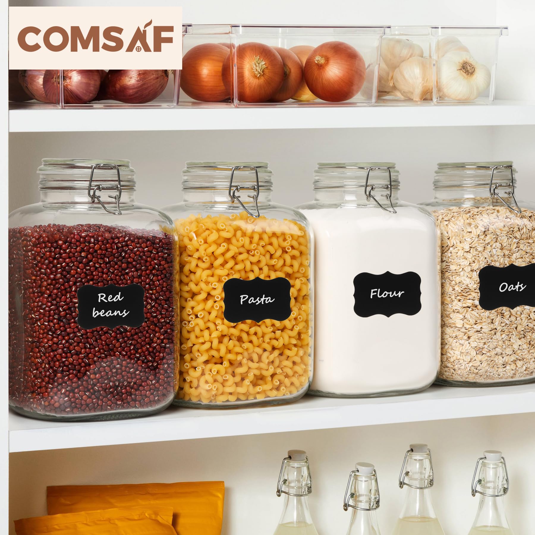 ComSaf 1 Gallon Glass Jar with Lid, 128oz Glass Jars with Airtight Lid Set of 2, Square Mason Jars, Large Storage Containers with Lids for Canning, Fruit juice, Flour, Sugar, Rice, Pickled Egg