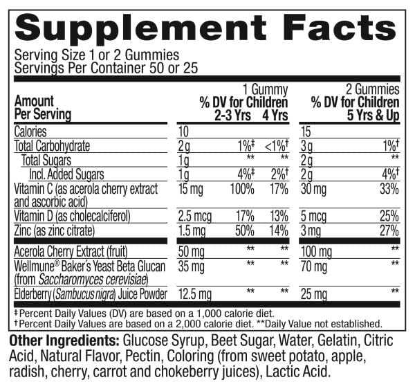 OLLY Kids Immunity Gummy, Immune Support, Wellmune, Elderberry, Vitamin C, Zinc, Chewable Supplement, Cherry - 50 Count