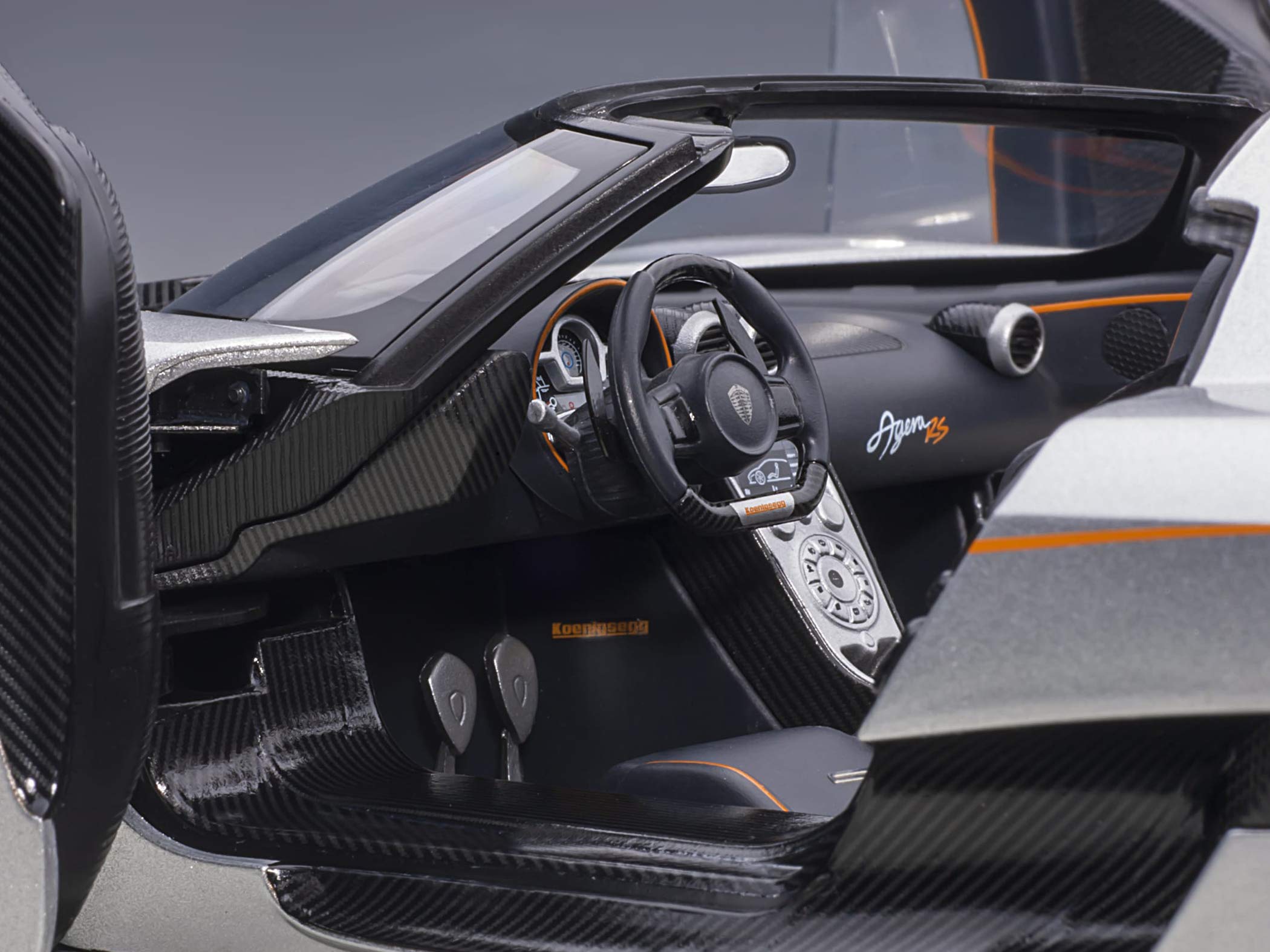 Auto Art Models Koenigsegg Agera RS Moon Silver with Carbon and Orange Accents 1/18 Model Car by Autoart 79024