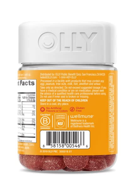 OLLY Kids Immunity Gummy, Immune Support, Wellmune, Elderberry, Vitamin C, Zinc, Chewable Supplement, Cherry - 50 Count