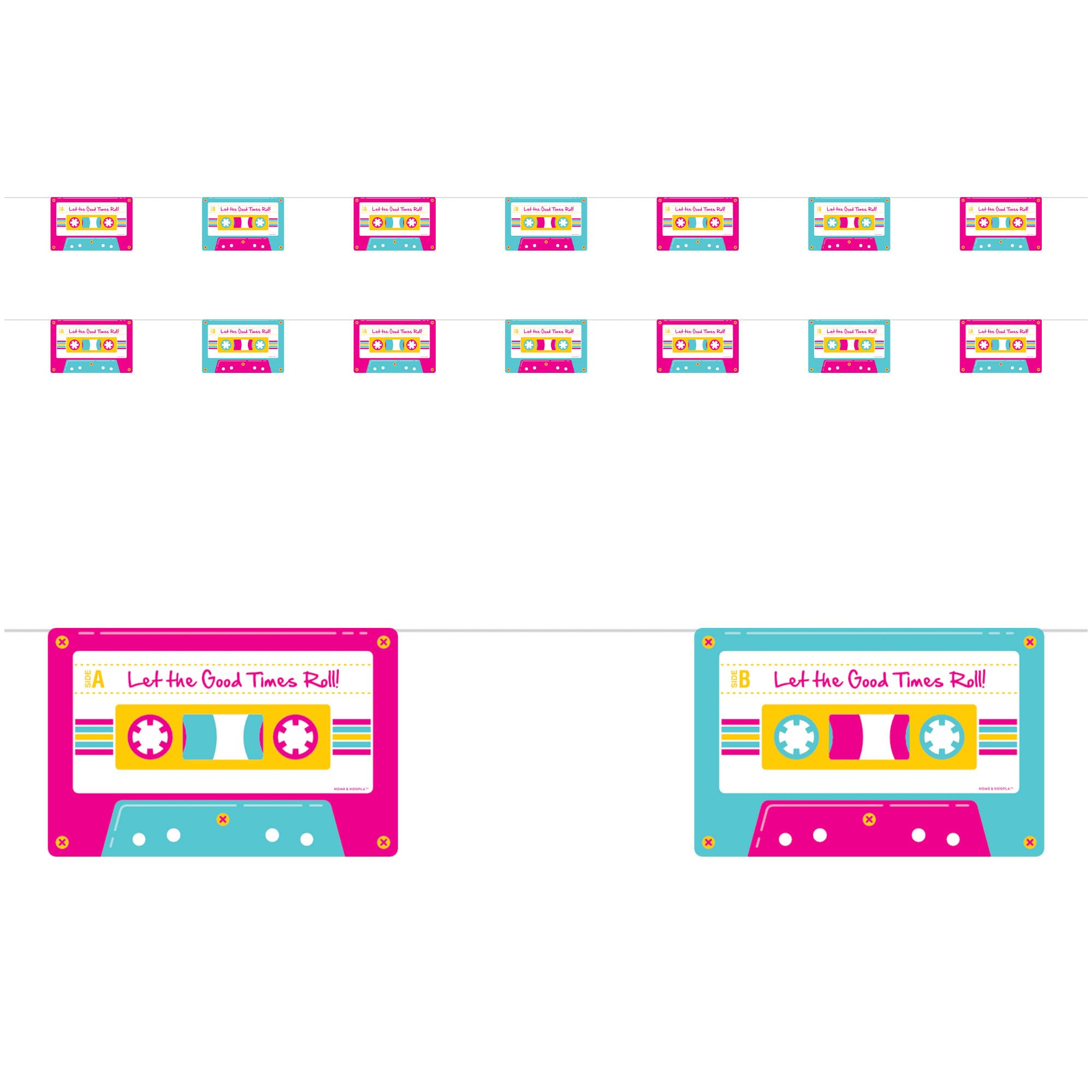80's Party Supplies - Cassette Tape Banner Garland Decorations, 7 Feet Long (2 Pack)