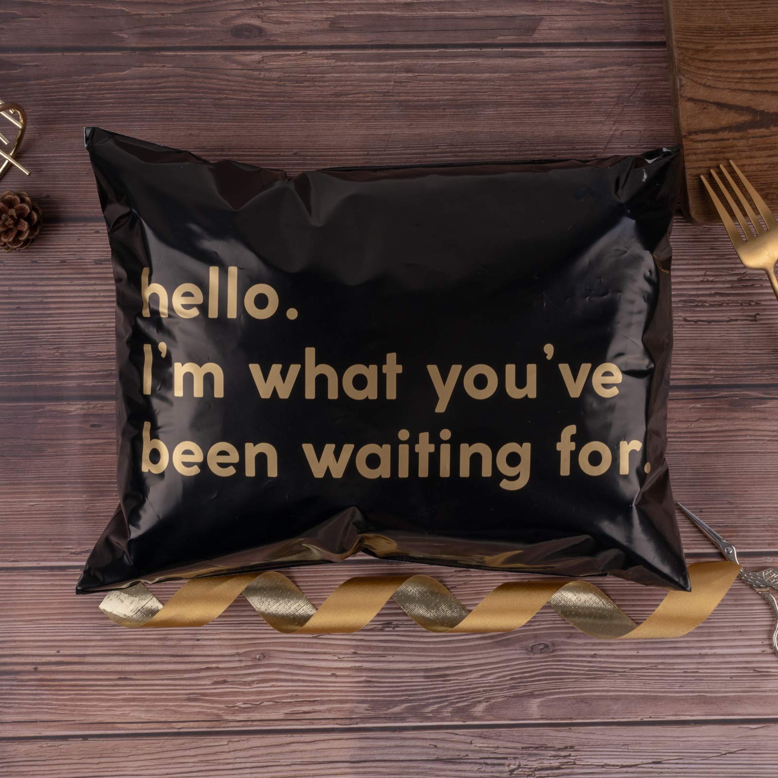 RUSPEPA Poly Mailer Shipping Bag with Self Sealing, Business Text Printed Design 2.3 Mil Heavy Duty Self Seal Mailing Envelopes, 100 Pack 10 x 13 inches, Black