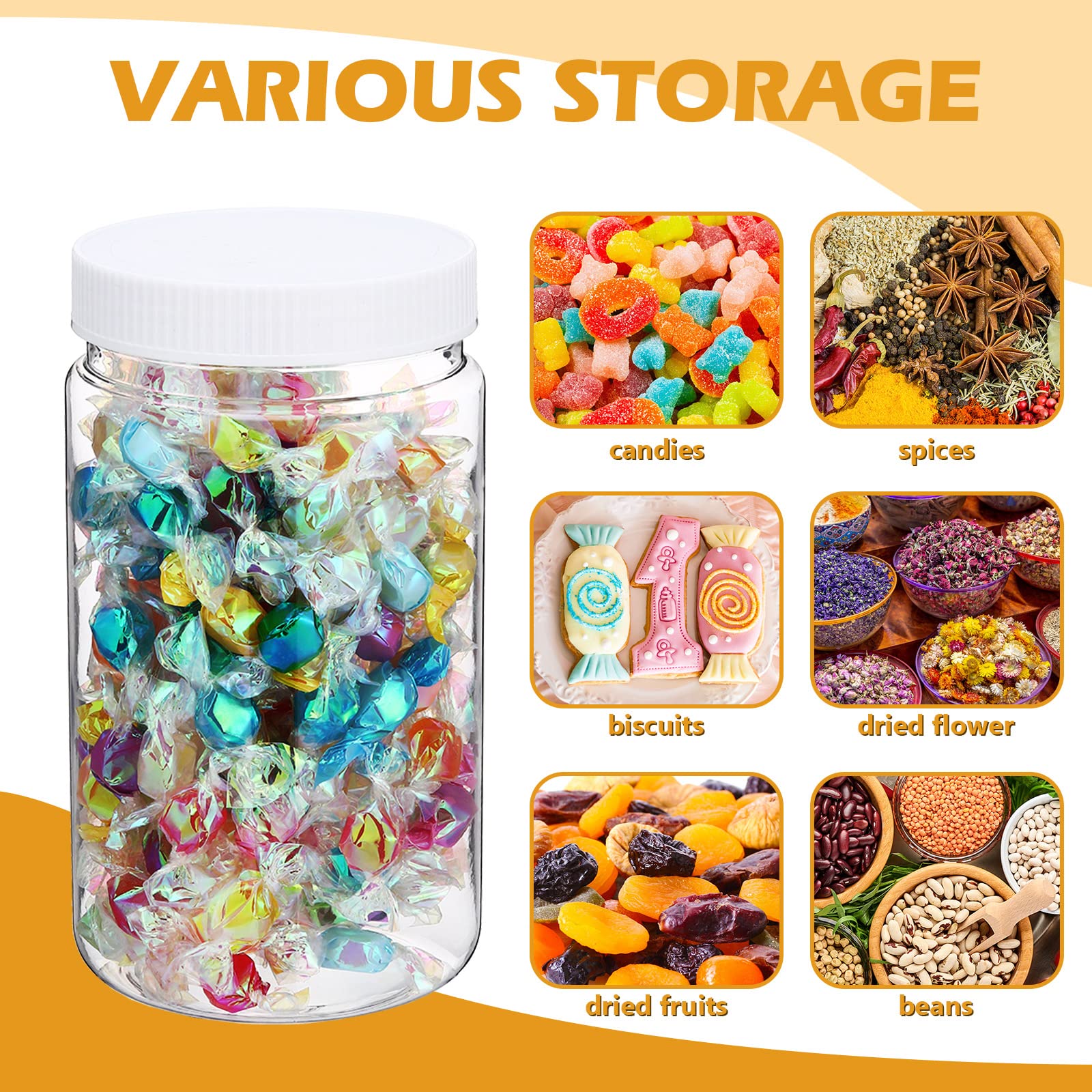 15 Pack 32 oz Plastic Jars with Lids Clear Mason Jars Large Storage Container Wide Mouth Empty Bulk for Home Food Candy Organizing Kitchen(White)