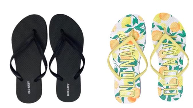 Old Navy Women Beach Summer Casual Flip Flop Sandals with Peekaboo Dust Cover (10 Lemon Logo & Black Flip Flops)