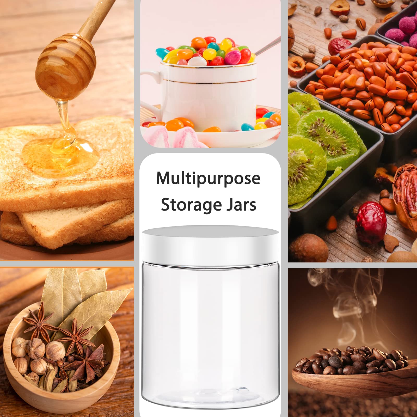 8 oz Plastic Jars with White Lid,36 Pack Refillable Food Jars | Canisters with Screw Lids,Clear Empty Slime Containers for Kitchen Food Storage,Cosmetic,Art Crtafts