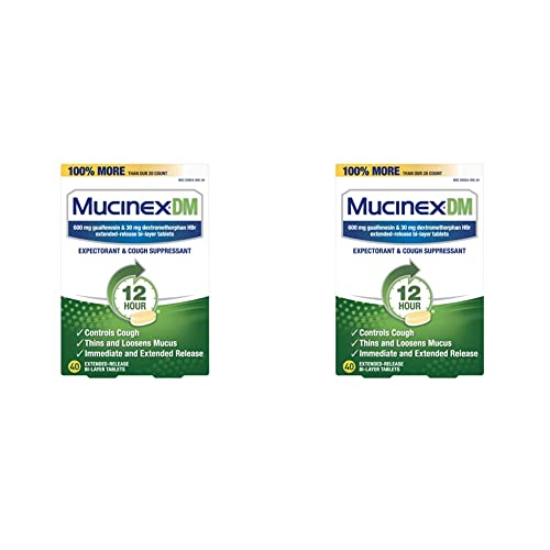 Mucinex Cough Suppressant and Expectorant, DM 12 Hr Relief Tablets, 600 mg, Multicolor, 40 Count (Pack of 2)