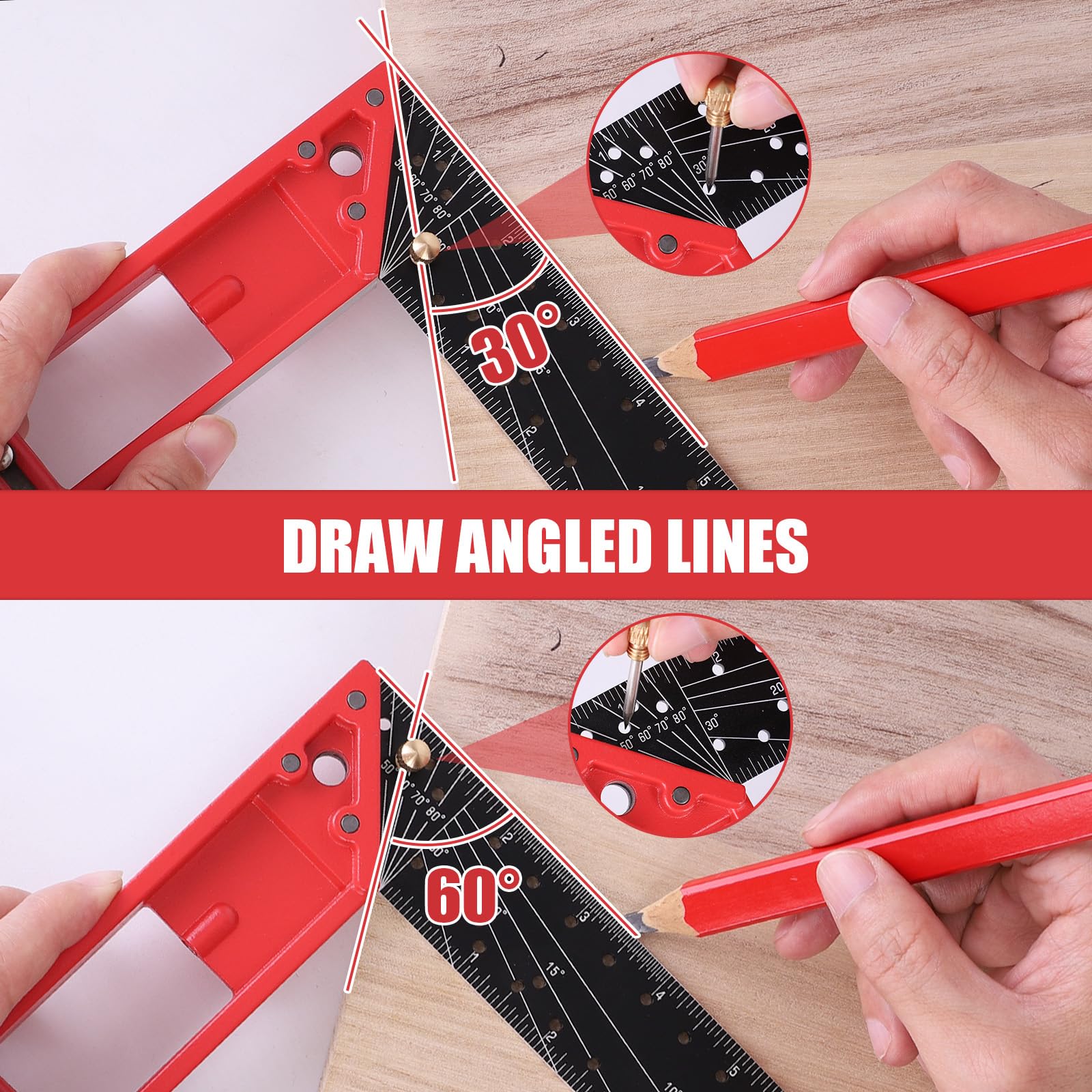 LARMEIL 12 Inch Framing Square Carpenter Square, Woodworking Square Ruler, Try Square Tool, T Square Ruler, L Square Ruler, Layout Tool, Right Angle Ruler with Retractable Ledge and Scribe Mark Pin