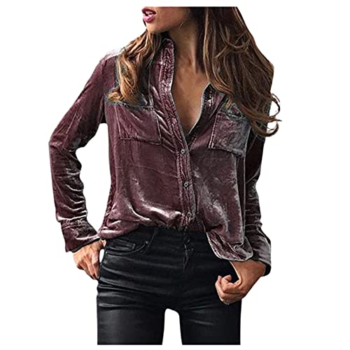 Womens Button Front Faux PU Leather Jacket Casual Shirt Long Sleeve Blazer Coat with Bust Pocket Dark Purple