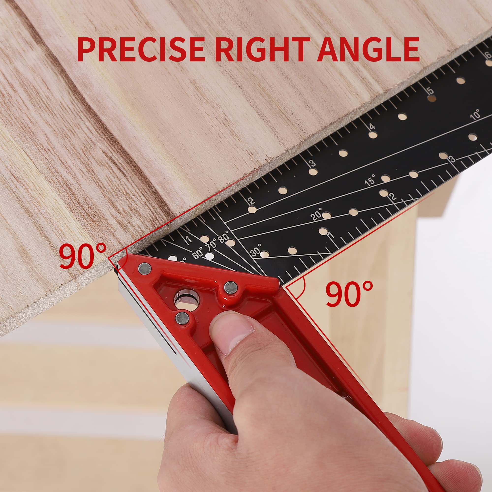 LARMEIL 12 Inch Framing Square Carpenter Square, Woodworking Square Ruler, Try Square Tool, T Square Ruler, L Square Ruler, Layout Tool, Right Angle Ruler with Retractable Ledge and Scribe Mark Pin