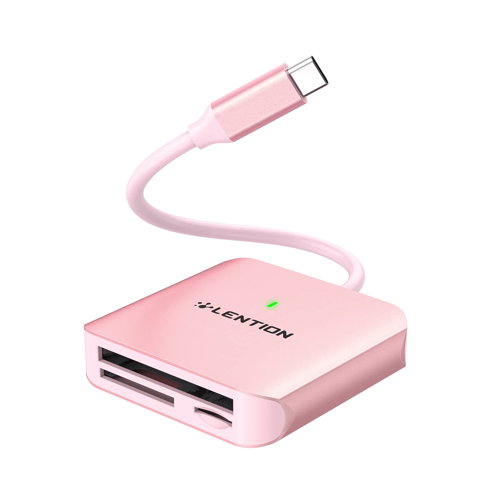 LENTION USB C to CF/SD/Micro SD Multi Card Reader, SD 3.0 Card Adapter Compatible 2023-2016 MacBook Pro 13/15/16/M1, New Mac Air/iPad Pro/Surface, Chromebook, S20/S10/Note, More (CB-C8s (Pink)