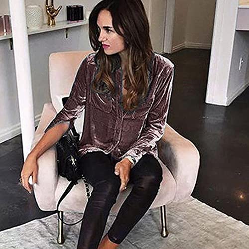 Womens Button Front Faux PU Leather Jacket Casual Shirt Long Sleeve Blazer Coat with Bust Pocket Dark Purple