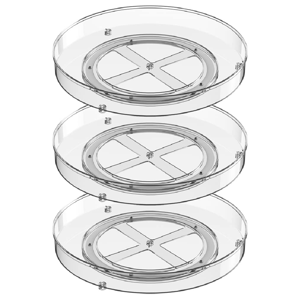 blitzlabs Divided Lazy Susan Divided Turntable Storage Container, Storage Organizer Container for Storage of Tea, Sweeteners, and More, Turntable Spice Rack for The Kitchen Cupboard, Clear, Set of 2