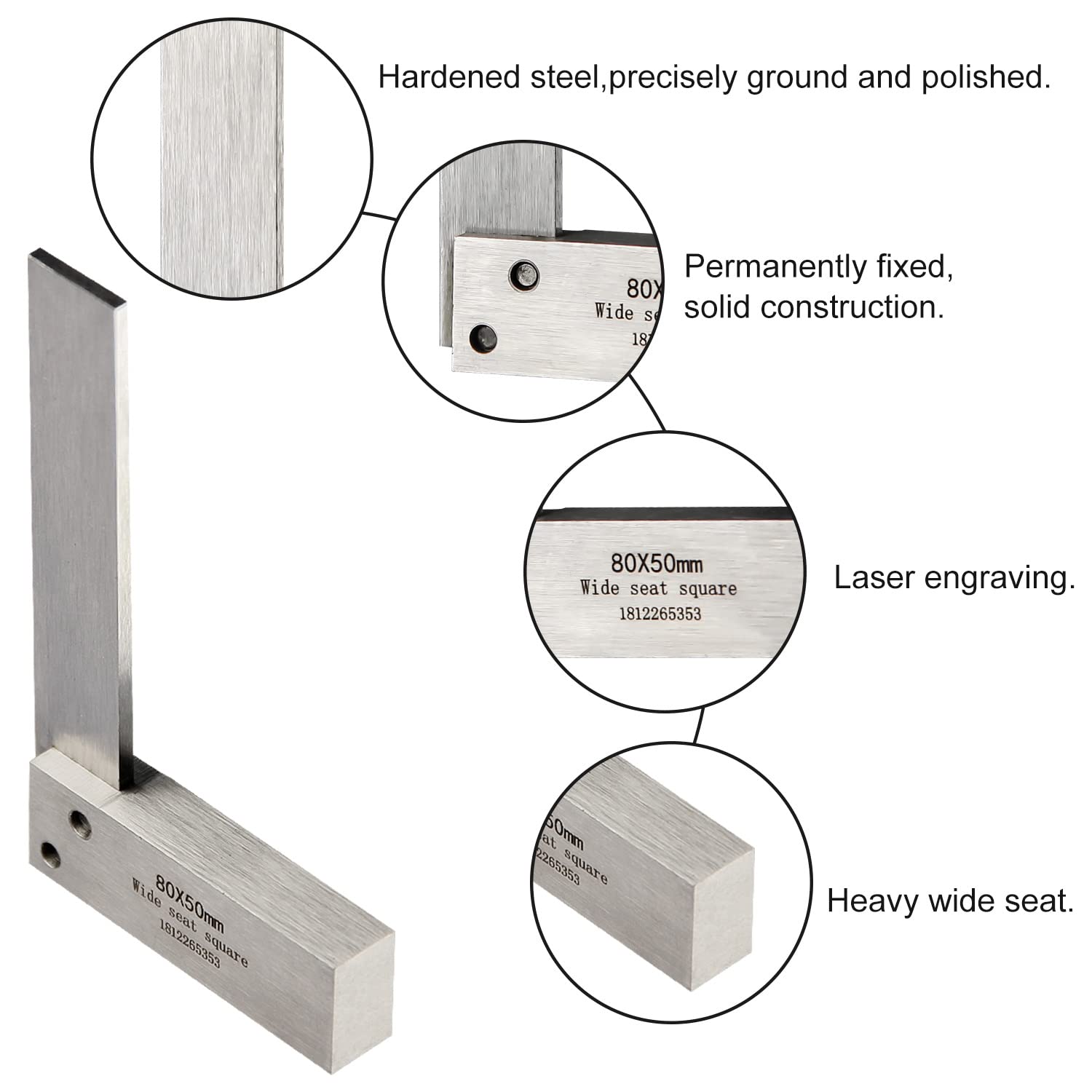 Machinist Square Precision Engineer Wide Seat Square 90 Right Angle Ground Hardened Steel Angle Ruler 3.2 x 2 Inch