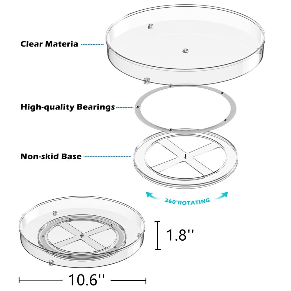 blitzlabs Divided Lazy Susan Divided Turntable Storage Container, Storage Organizer Container for Storage of Tea, Sweeteners, and More, Turntable Spice Rack for The Kitchen Cupboard, Clear, Set of 2