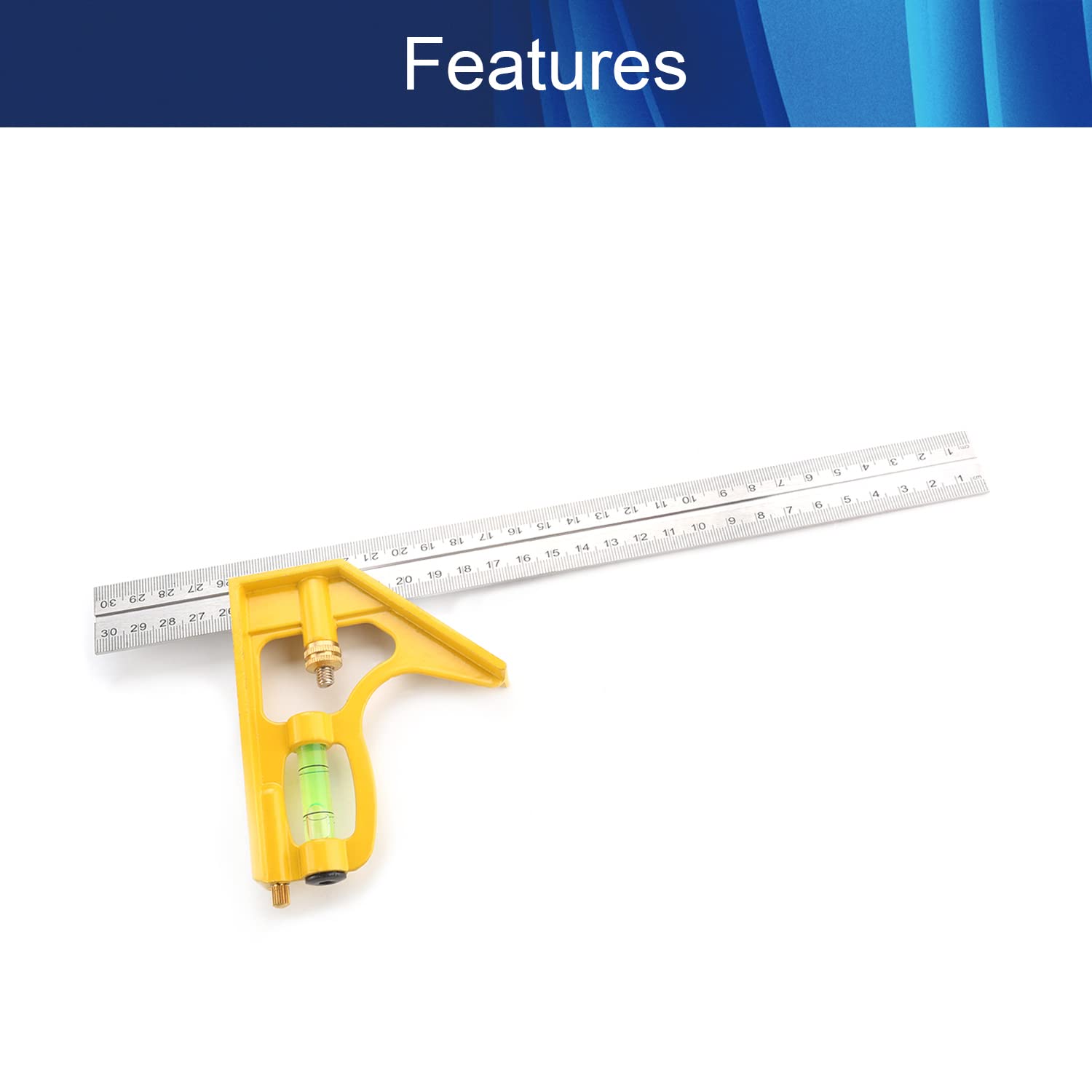Bettomshin 1Pc 300mm/12inch Right Angle Ruler, 304 Stainless Steel Engineers Combination Try Square Set Yellow Base, Square Ruler Measuring Gauge for Carpenter Engineer
