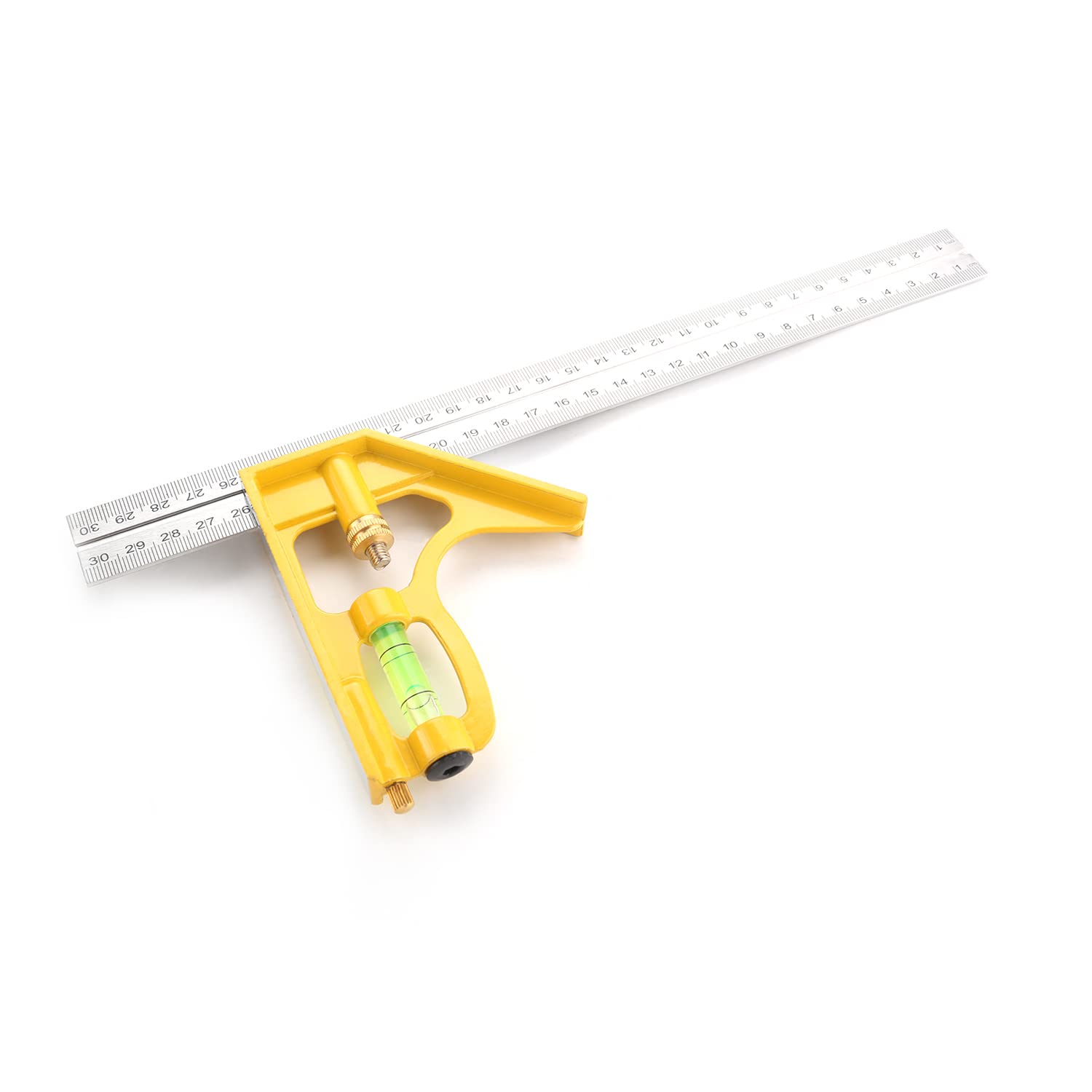 Bettomshin 1Pc 300mm/12inch Right Angle Ruler, 304 Stainless Steel Engineers Combination Try Square Set Yellow Base, Square Ruler Measuring Gauge for Carpenter Engineer