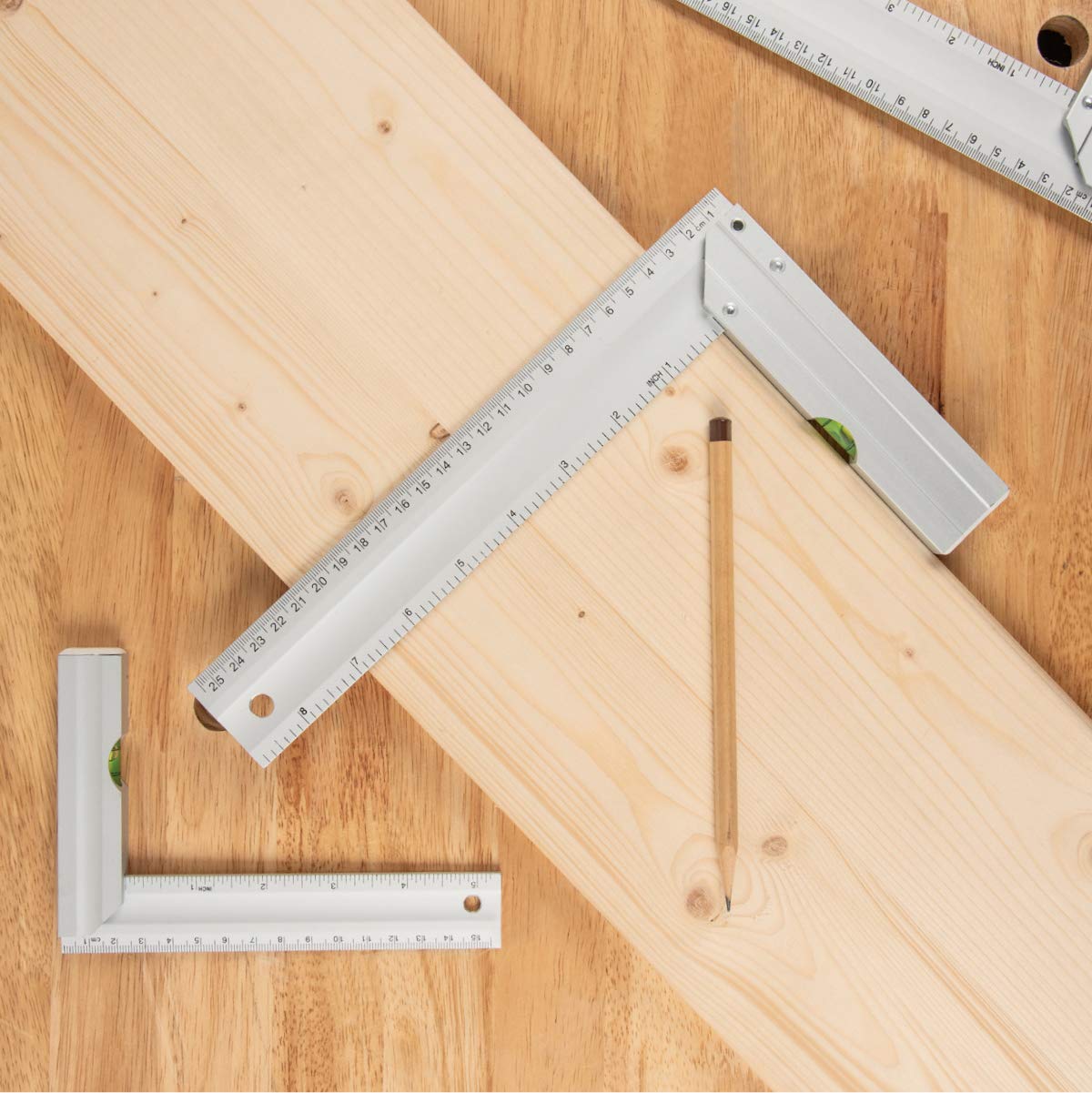 POWERTEC L Square 3pc, Try Square, 90 Degree Measuring Tools w/Bubble Levels, Machinist Square for Router Fence, Table Saw Blade, Woodworking, Carpentry Work, Frame Work (80005)