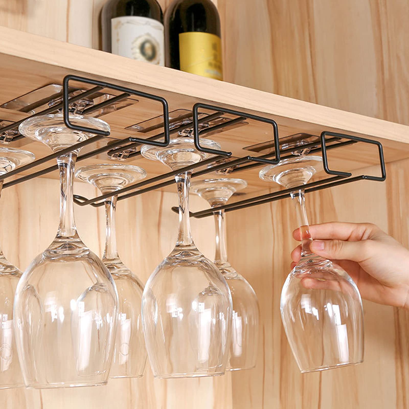 Gittcoll Wine Glass Rack Under Cabinet Hanging Iron Stemware Rack Glasses Storage Holder No Drilling Metal Organizer Hanger for Bar Home Pub Glass Shelf for Kitchen Bar Restaurant, Set of 2, 26x9x6cm