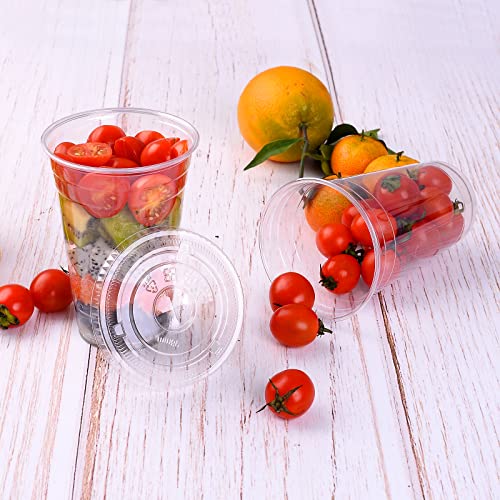 EDI [20 oz. - 100 Sets] Crystal Clear Disposable PET Plastic Cups with Flat Lids and Straws