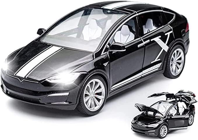 1:24 Scale Model X Alloy Car Model Diecast Toy Vehicles for Kids, Car Model Toy,Pull Back Alloy Car with Lights and Music,Gifts for Boys and Girls.(1:24 Model X~ Black)
