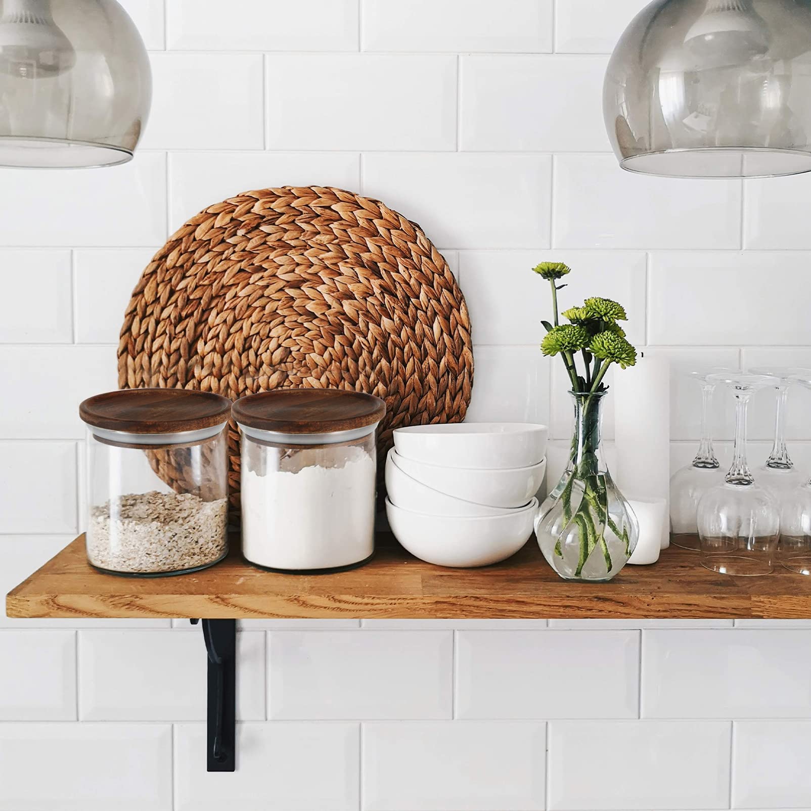 Mason Jars Mason Jars Glass Canister Jars Glass Kitchen Canisters with Airtight Bamboo Lid Cylinder Storage Containers for Flour Sugar Coffee Cookie Candy Snack and More 9. 5x13. 2 Terrarium/183 ( Col