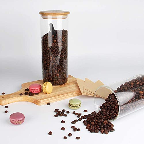 SIXAQUAE Glass Food Storage Containers Jar Seal Bamboo Lids 2 Packs 600ml Airtight Canister Organization Sets Stackable