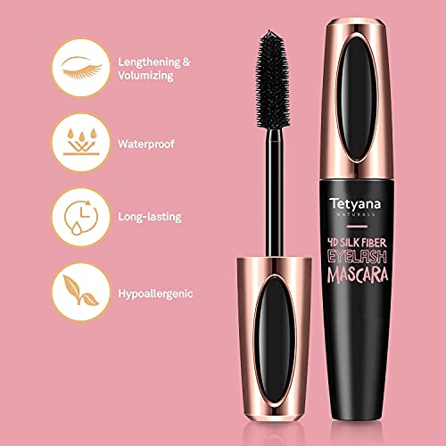 4D Silk Fiber Lash Mascara Waterproof, Luxuriously Longer, Thicker, Voluminous Eyelashes, Long-Lasting, Dramatic Extension, Smudge-proof, Hypoallergenic Formula