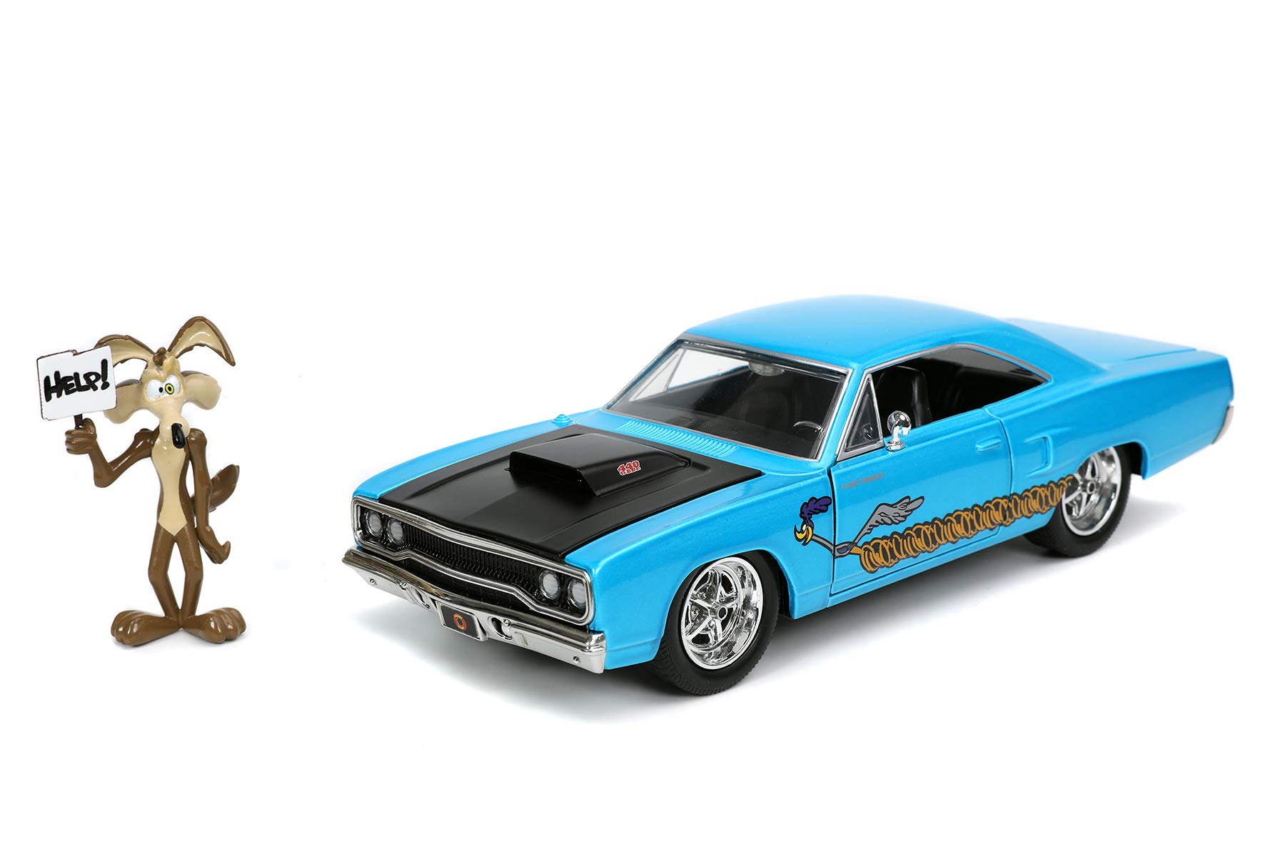 1970 Plymouth Road Runner with Wile E. Coyote Figure, Looney Toons - Jada Toys 32038/4 - 1/24 Scale Diecast Model Toy Car