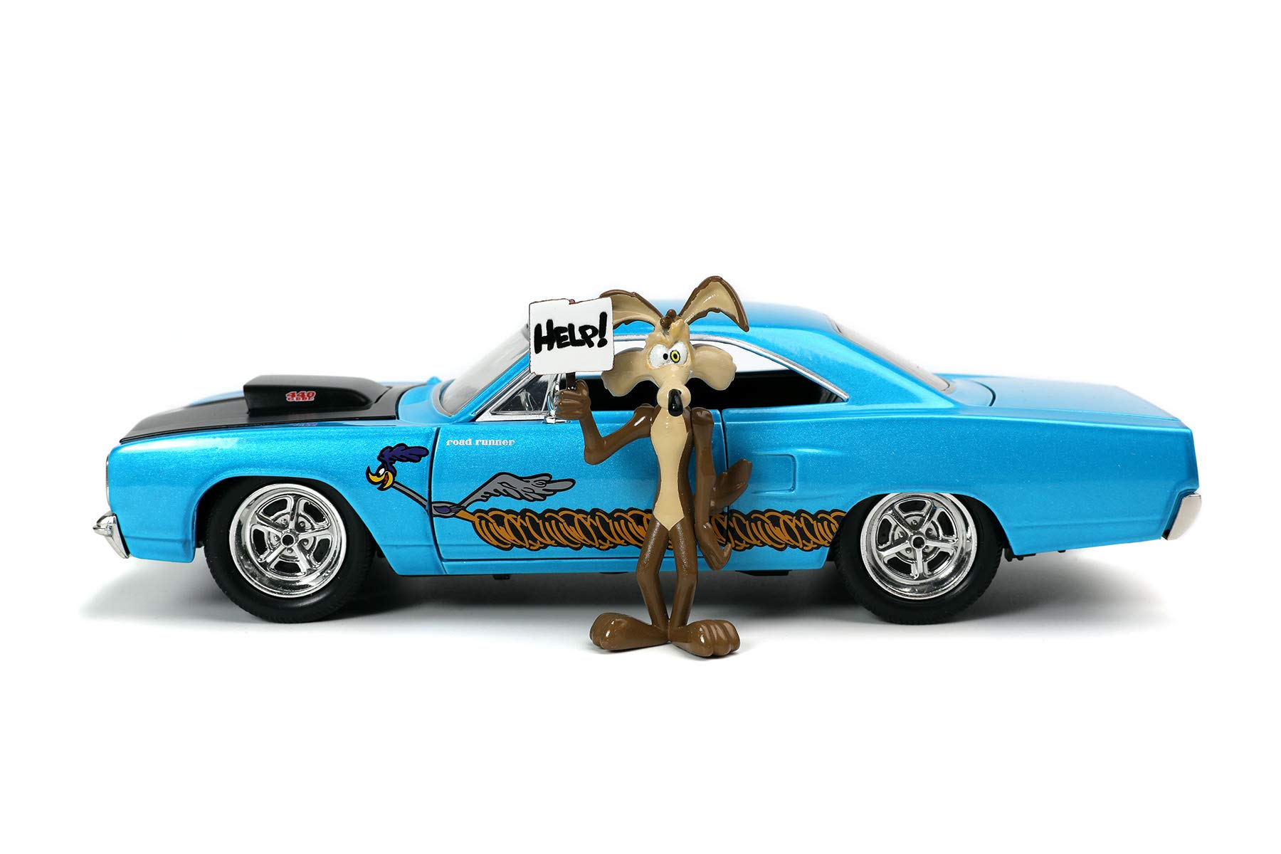1970 Plymouth Road Runner with Wile E. Coyote Figure, Looney Toons - Jada Toys 32038/4 - 1/24 Scale Diecast Model Toy Car