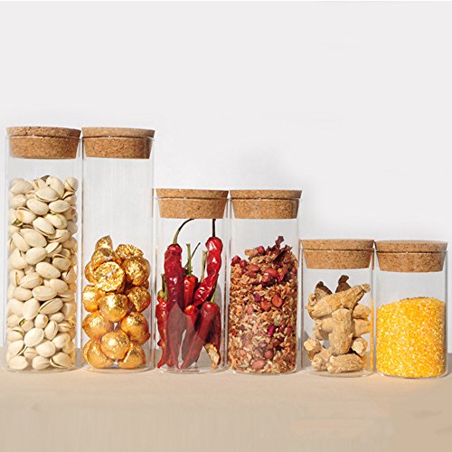 Newerlives Air Tight Storage Jar, Glass Storage Tank with a Natural Bamboo Lid, 450 ML, 650 ML, 950 ML (Cork, 950ML)