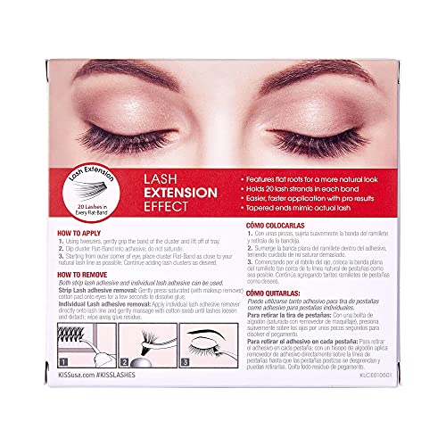 KISS Lash Couture Faux Lash Extensions, Style 'Venus', Exclusive Flat-Band Technology, Short & Medium Length, 60 Individual Lash Clusters